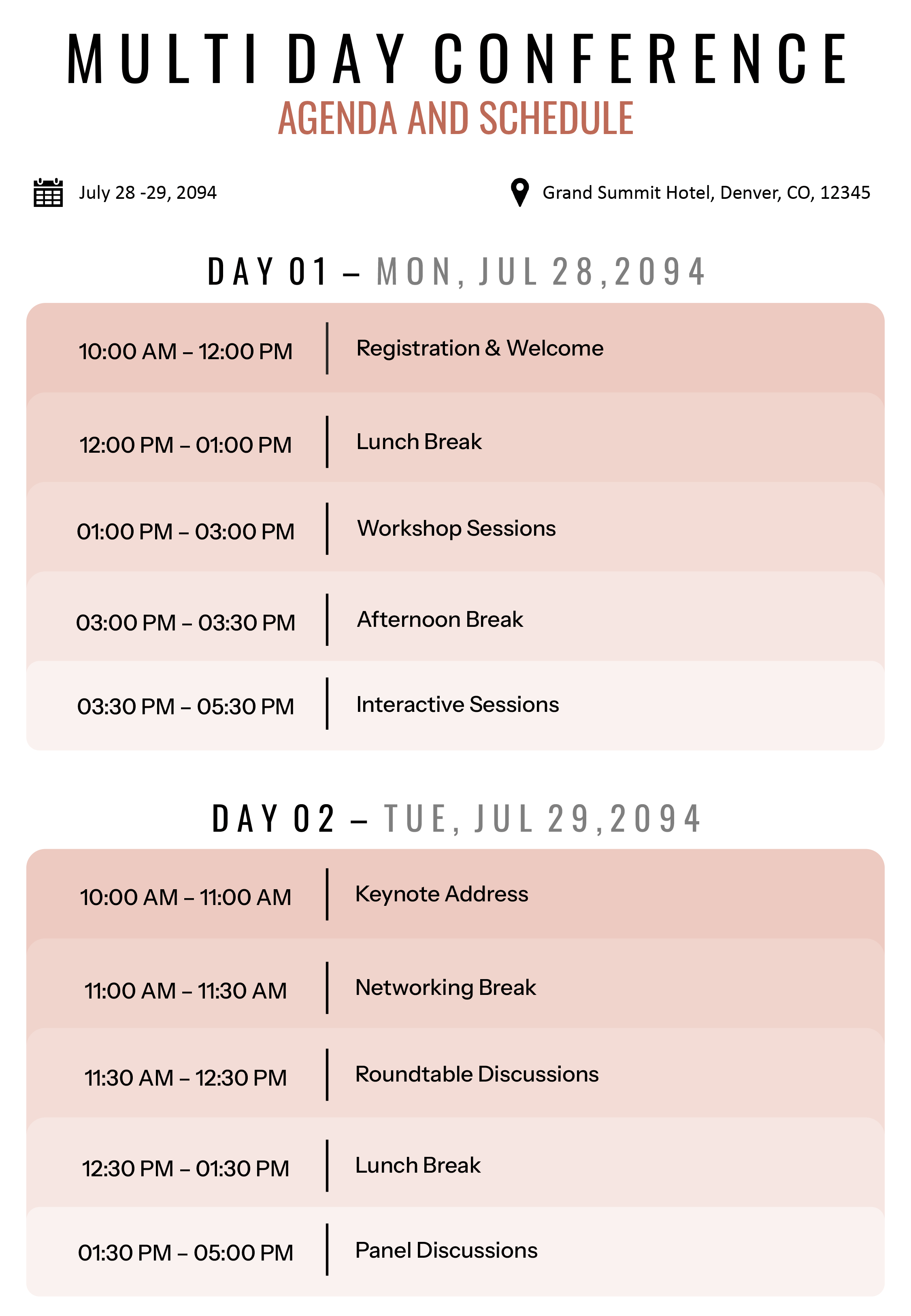 Multi Day Conference Schedule Template - Highfile