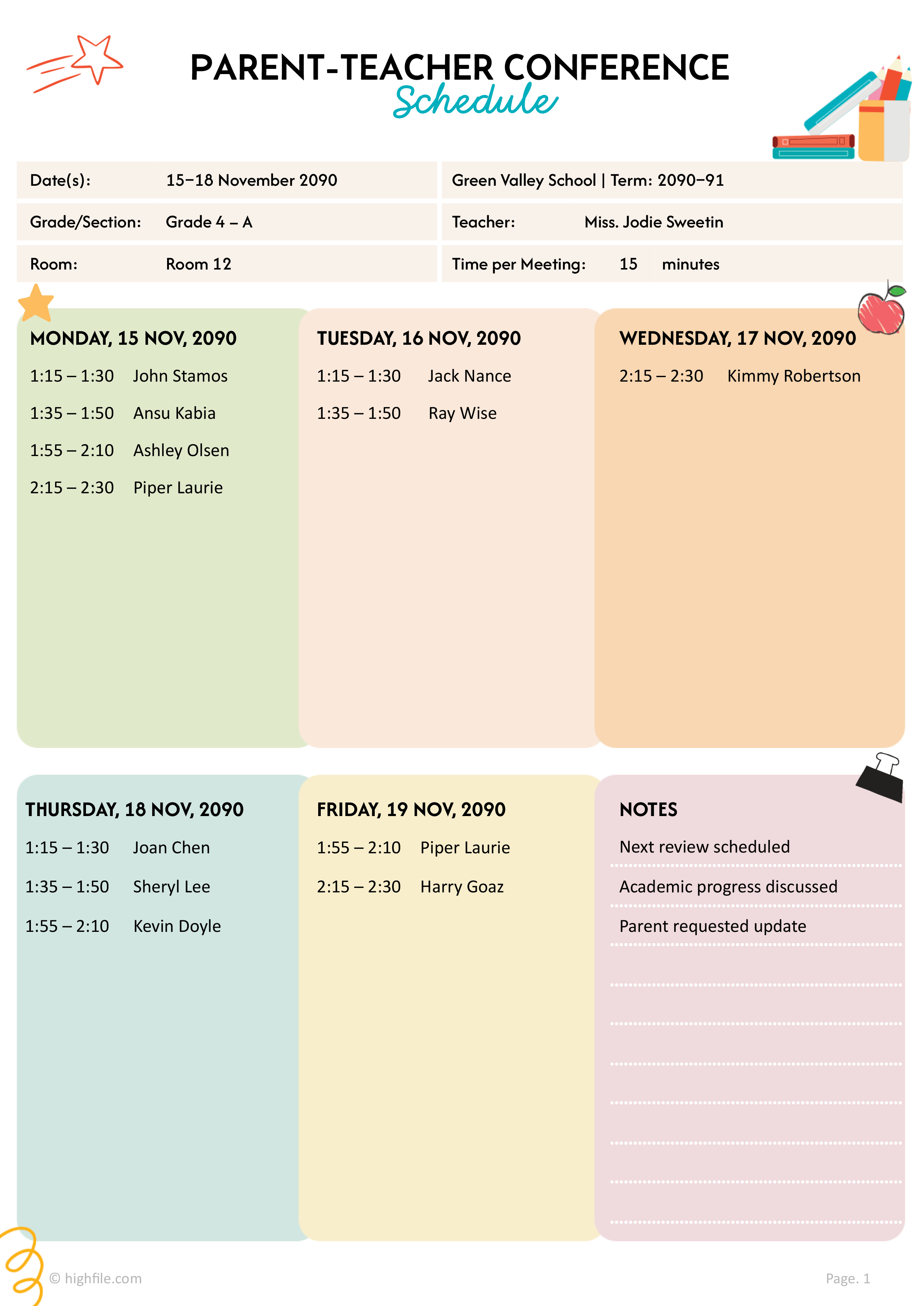 15 Minute Schedule Template (Excel | Word | Google Docs)