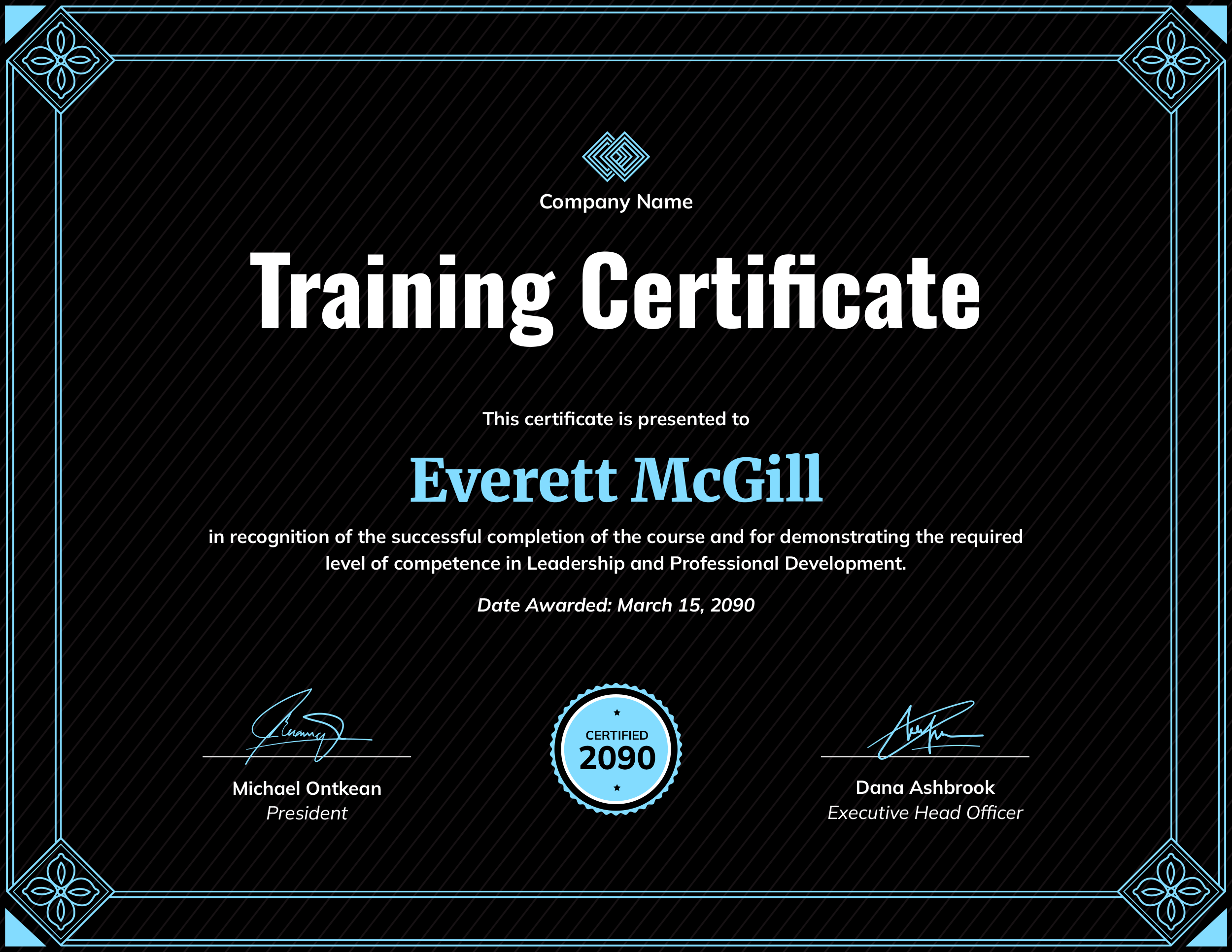 Black and Blue Training Certificate Template - Highfile
